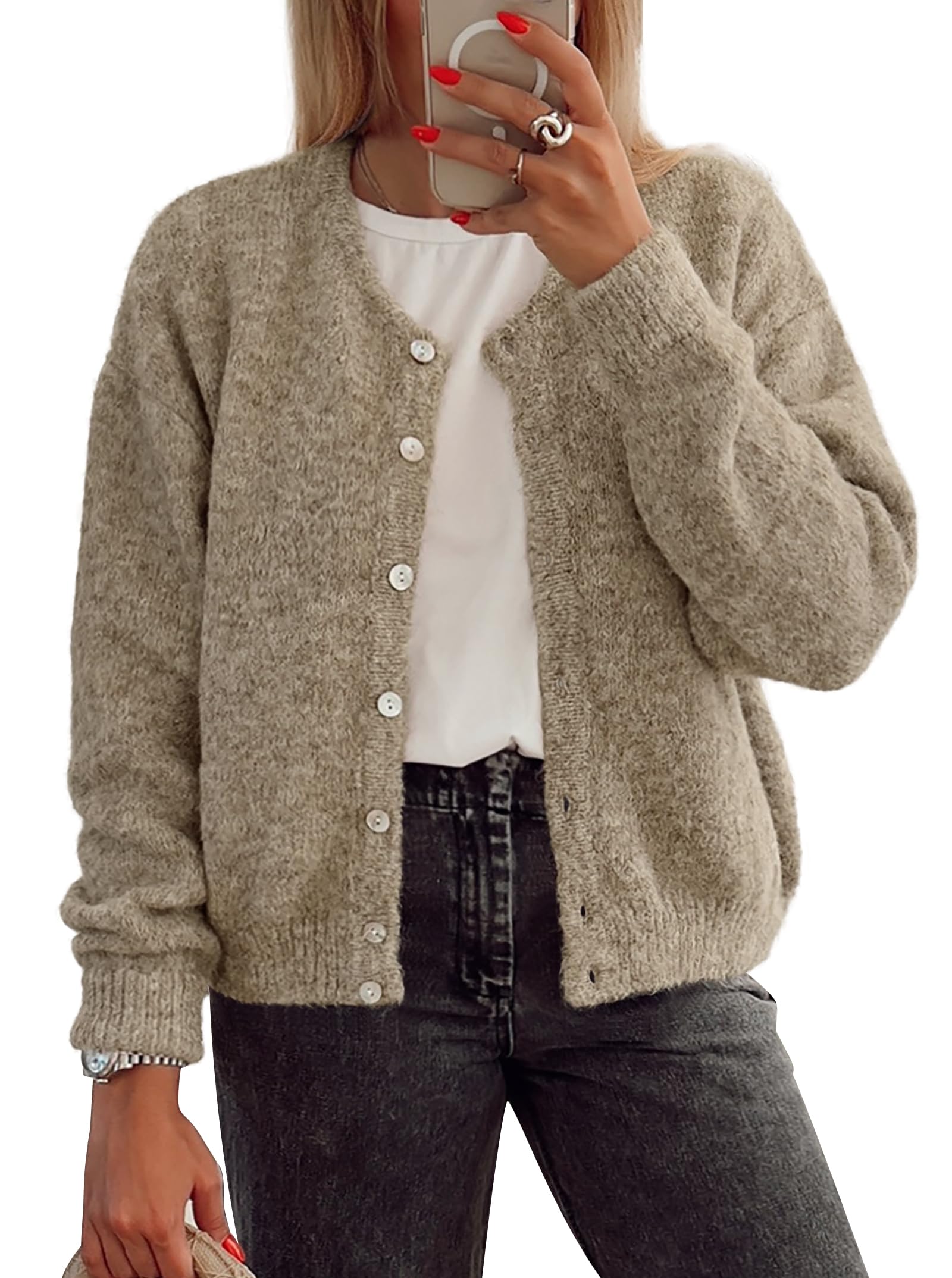 ATHMILE Fall Long Sleeve Cardigans for Women Sweater Fashion Open Front ...