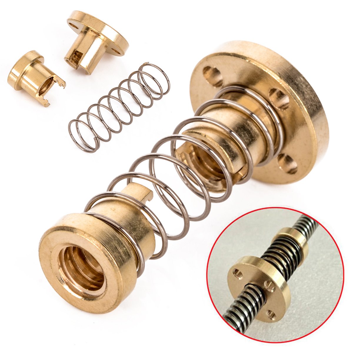 1 Set T8 Anti Backlash Spring Loaded Nut for 8mm Threaded Rod Lead ...