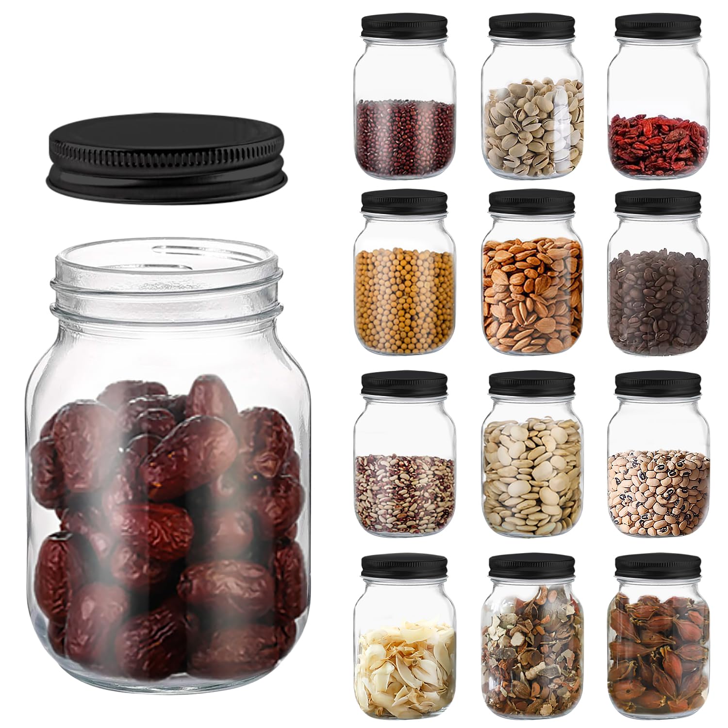 novelinks 16 oz Plastic Storage Jars with Metal Lids – 12 Pack BPA-Free ...