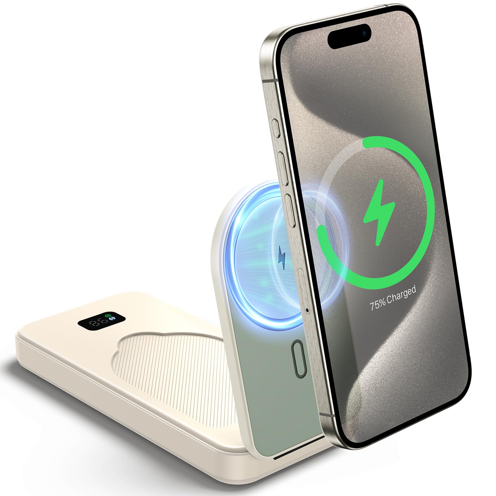 Magnetic Power Bank Stand, 10000mAh Wireless Magsafe Portable Charger with USB-C Cable, 22.5W PD ...