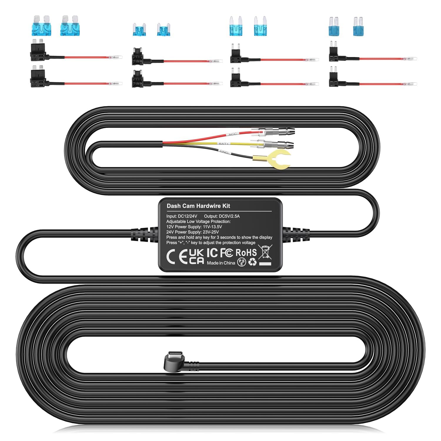 OMBAR Dash Cam Hardwire Kit, Type-C Hard Wire Kit Fuse for Dashcam, 11 ...