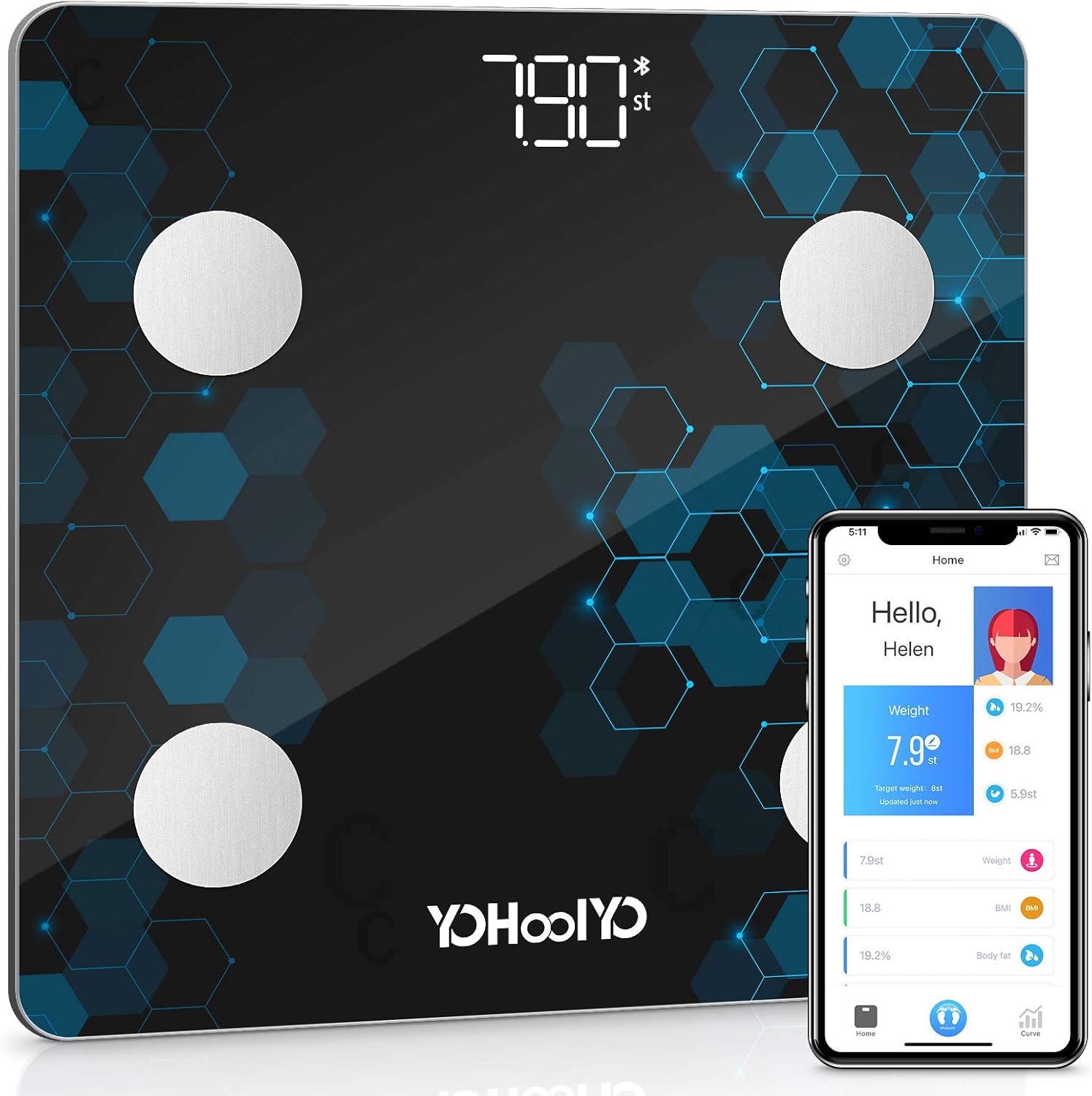 YOHOOLYO Body Scale Weight Bathroom Scales Digital Bluetooth Weight Scale 14 Measurements with ...