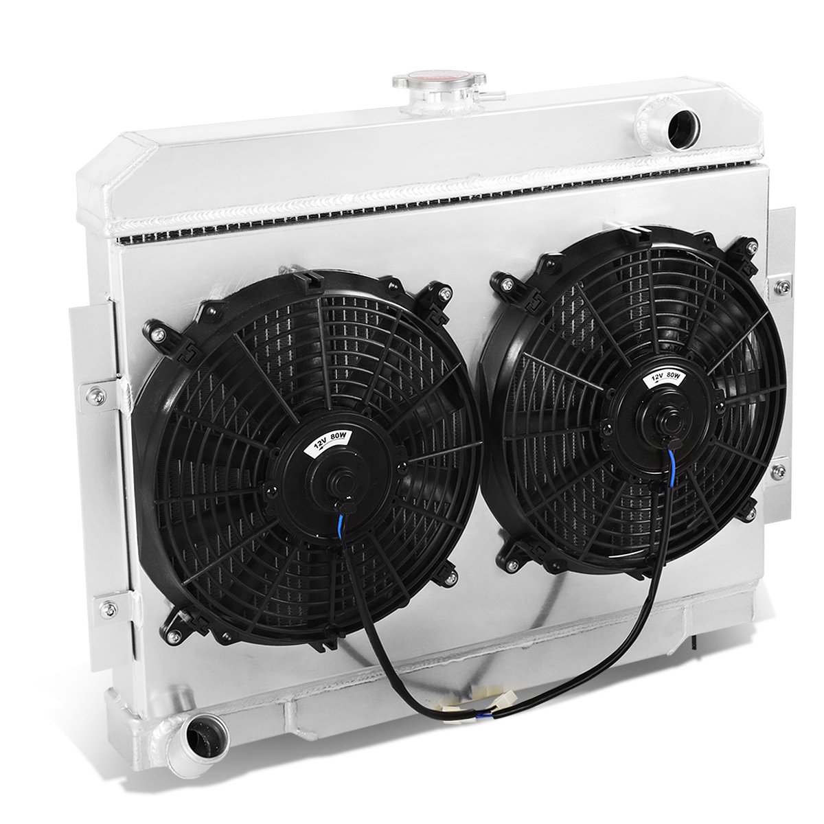 DNA Motoring RA+FS-JEEP73-3 3-Row Aluminum Radiator with Fan Shroud Compatible with 1972-1983 ...