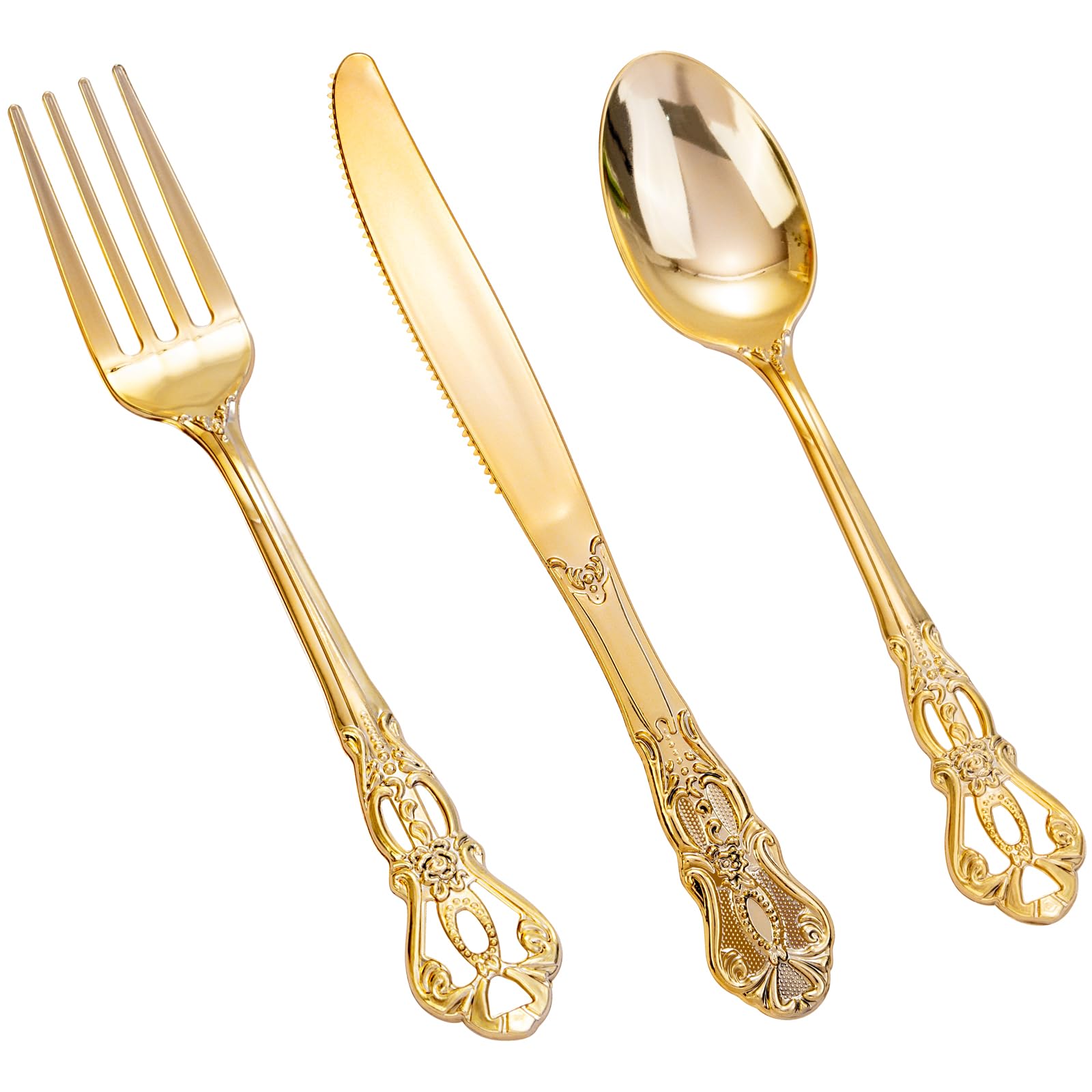 Joyido 150 Pieces Gold Plastic Silverware - Heavy Duty Gold Disposable ...