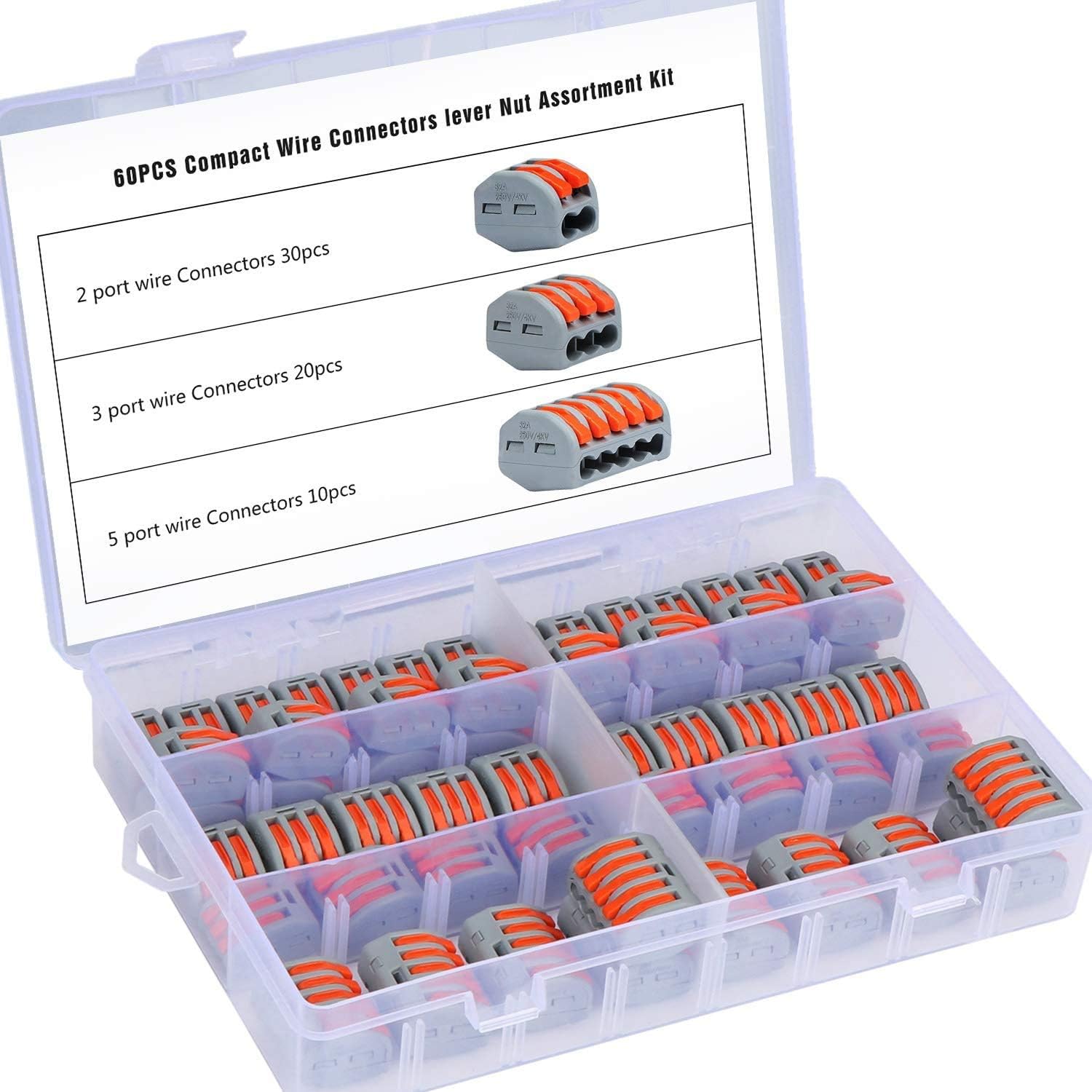60 Pcs Wire Connectors with Spring Push Lever, Compact Splicing ...