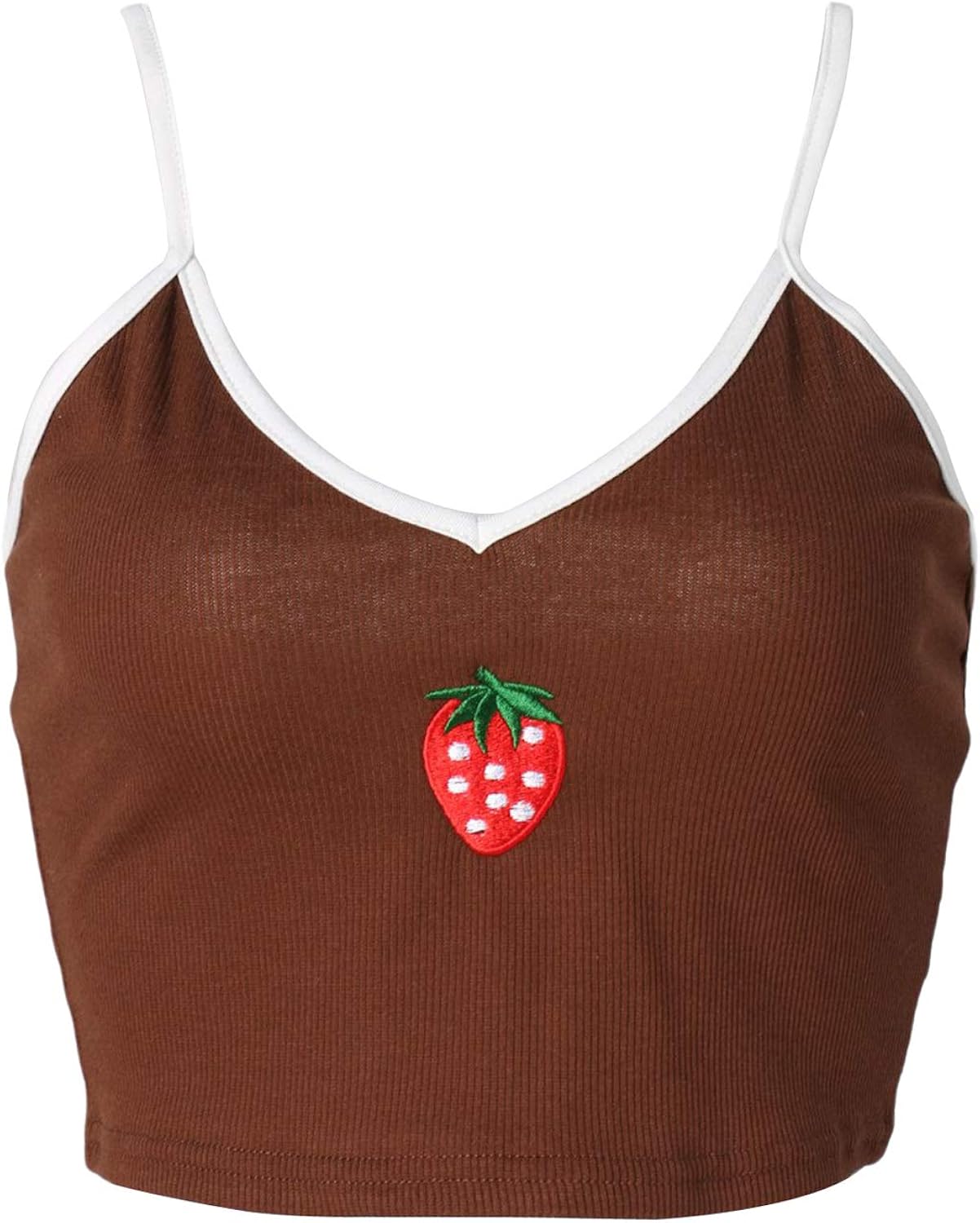 Amazon.com: Women V-Neck Strawberry Embroidery Tank Tops Sleeveless ...