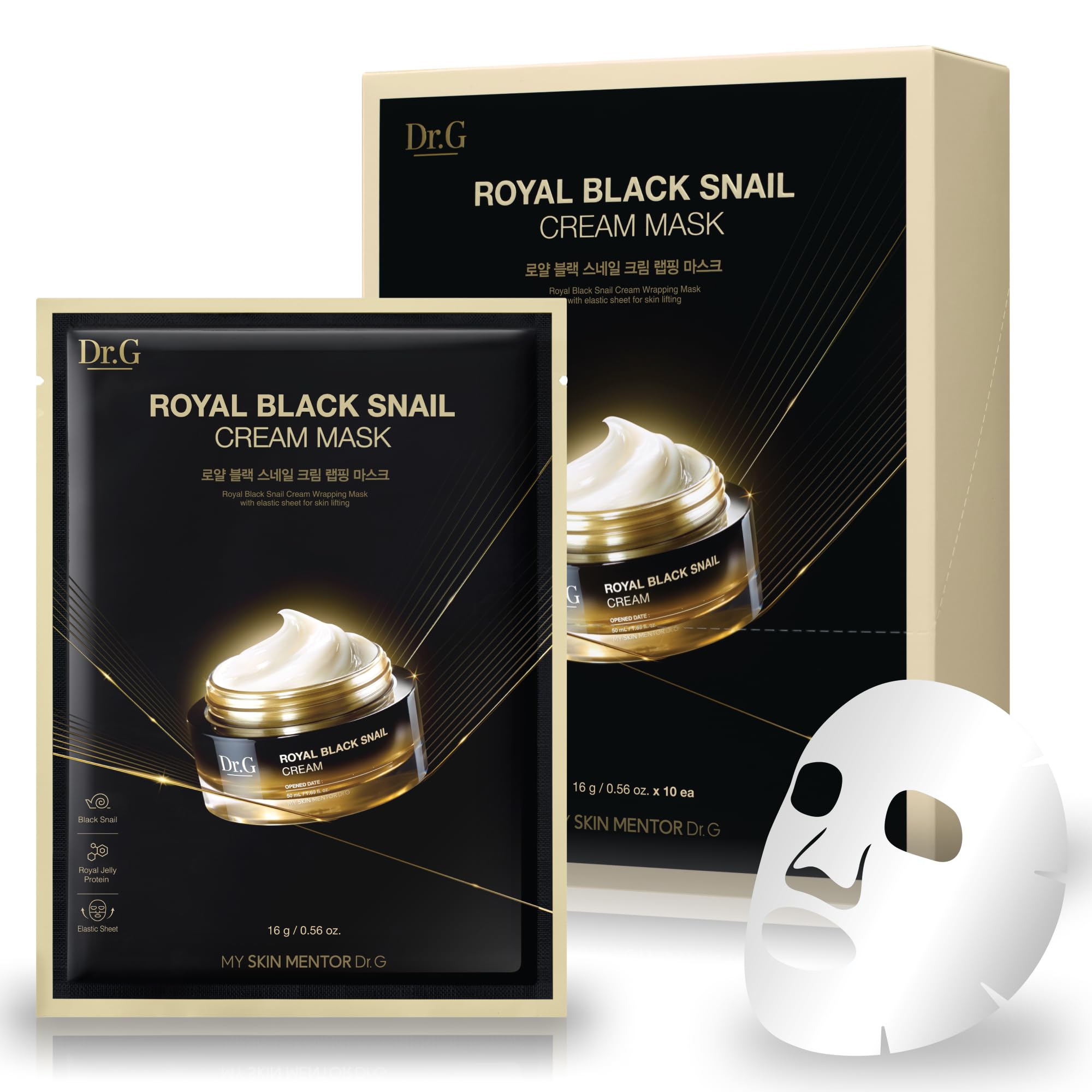 Dr.G Royal Black Snail Cream Korean Face Mask Set, 10pk - Hydrating ...