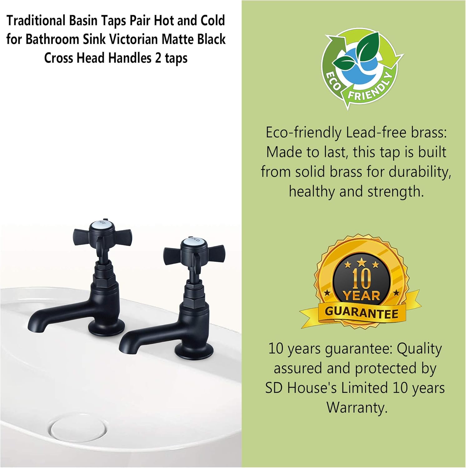 Traditional Basin Taps Pair Hot and Cold for Bathroom Sink Victorian ...