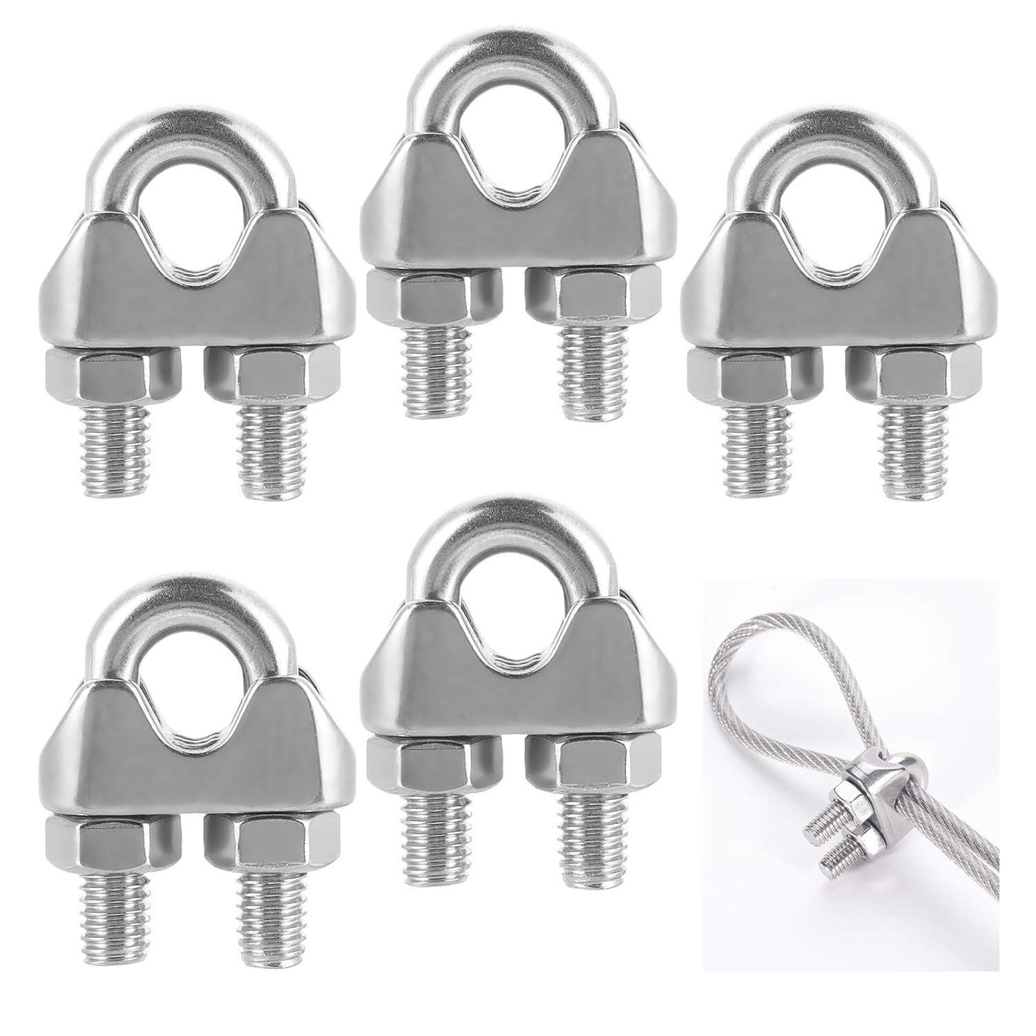 6pcs M6 Wire Rope Clips Clamps，Stainless Steel U Bolt Saddle Fastener ...
