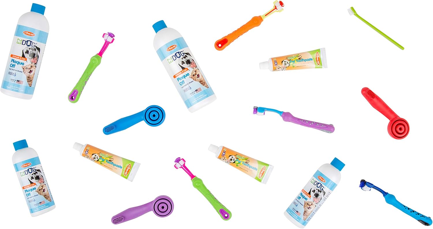 EZ Dog Pet Dental Care 3-Sided Toothbrush & Natural Toothpaste Kit for ...