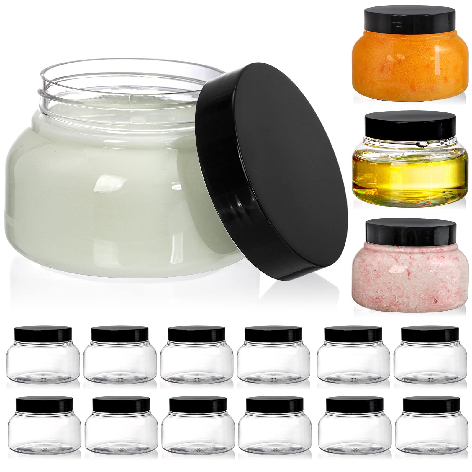 Yarlung 16 Pack 8 Oz Plastic Jars with Lids, Clear Body Scrub ...