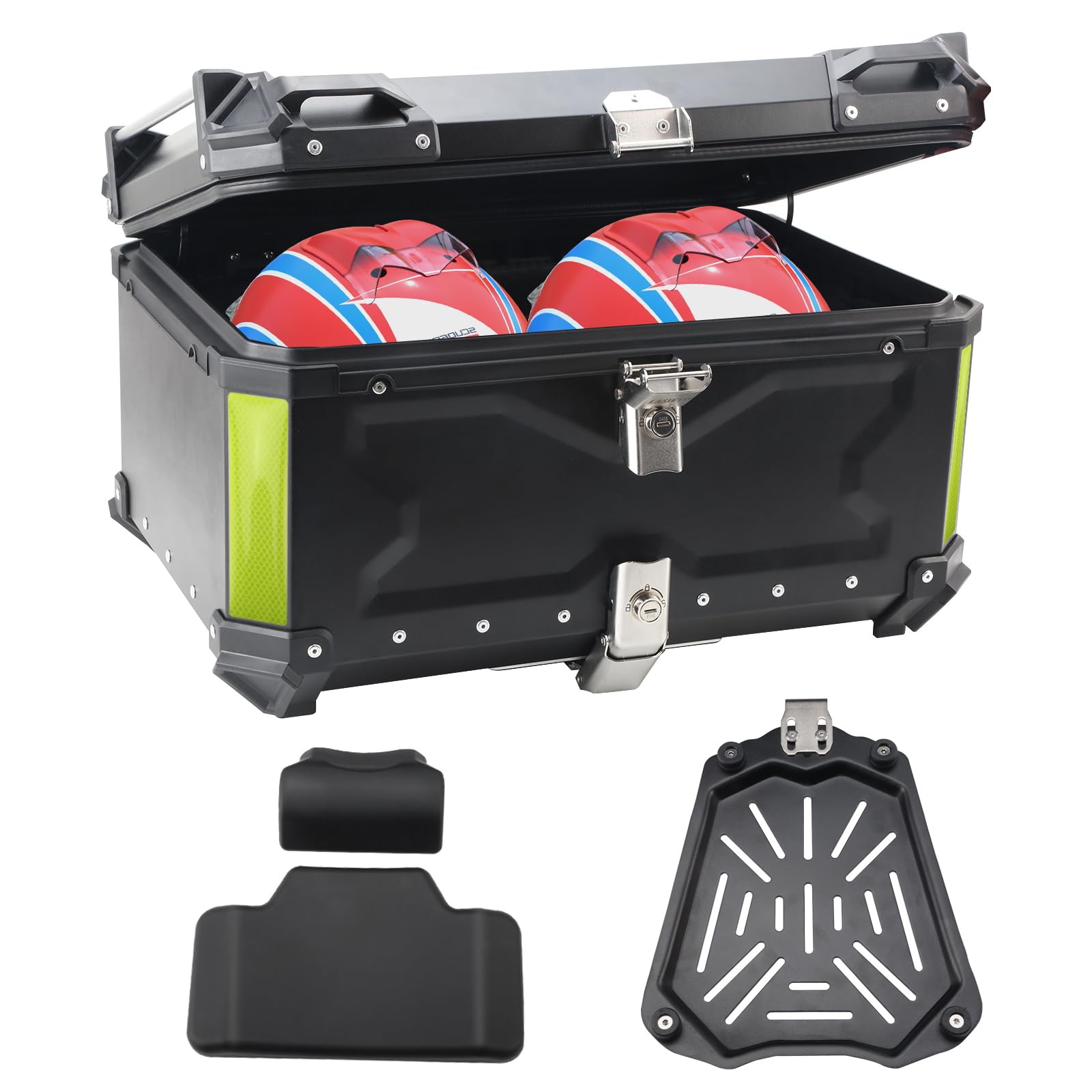 LASIEYO 65L Motorcycle Top Case, Aluminum Motorcycle Tail Box with Lock ...