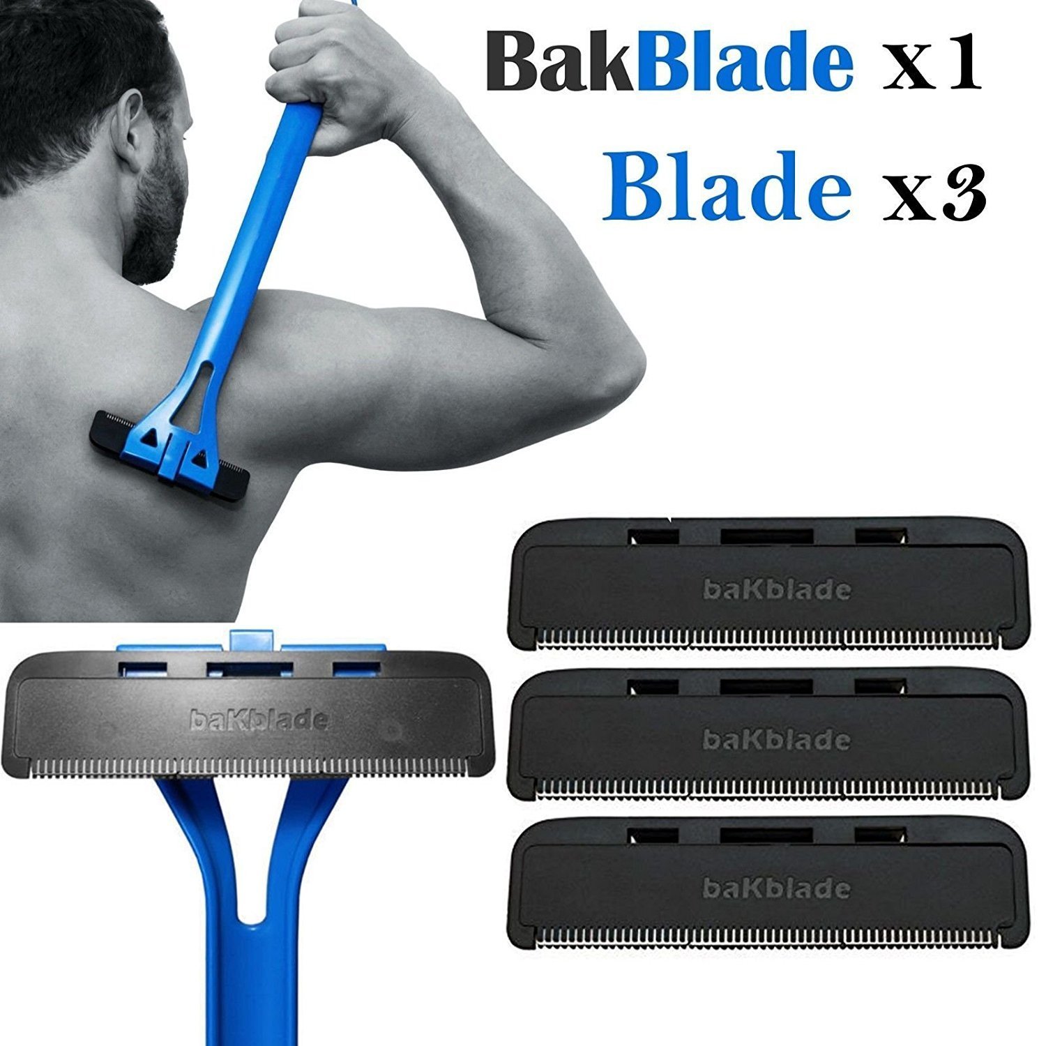 1x Bakblade with 3 Back Hair Remover Shaver Set for Mens Easy to Use ...