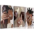 Amazon.com: Marllifenney 3Pcs Black Girl Wall Art Framed Trendy Black Woman Decor Posters ...