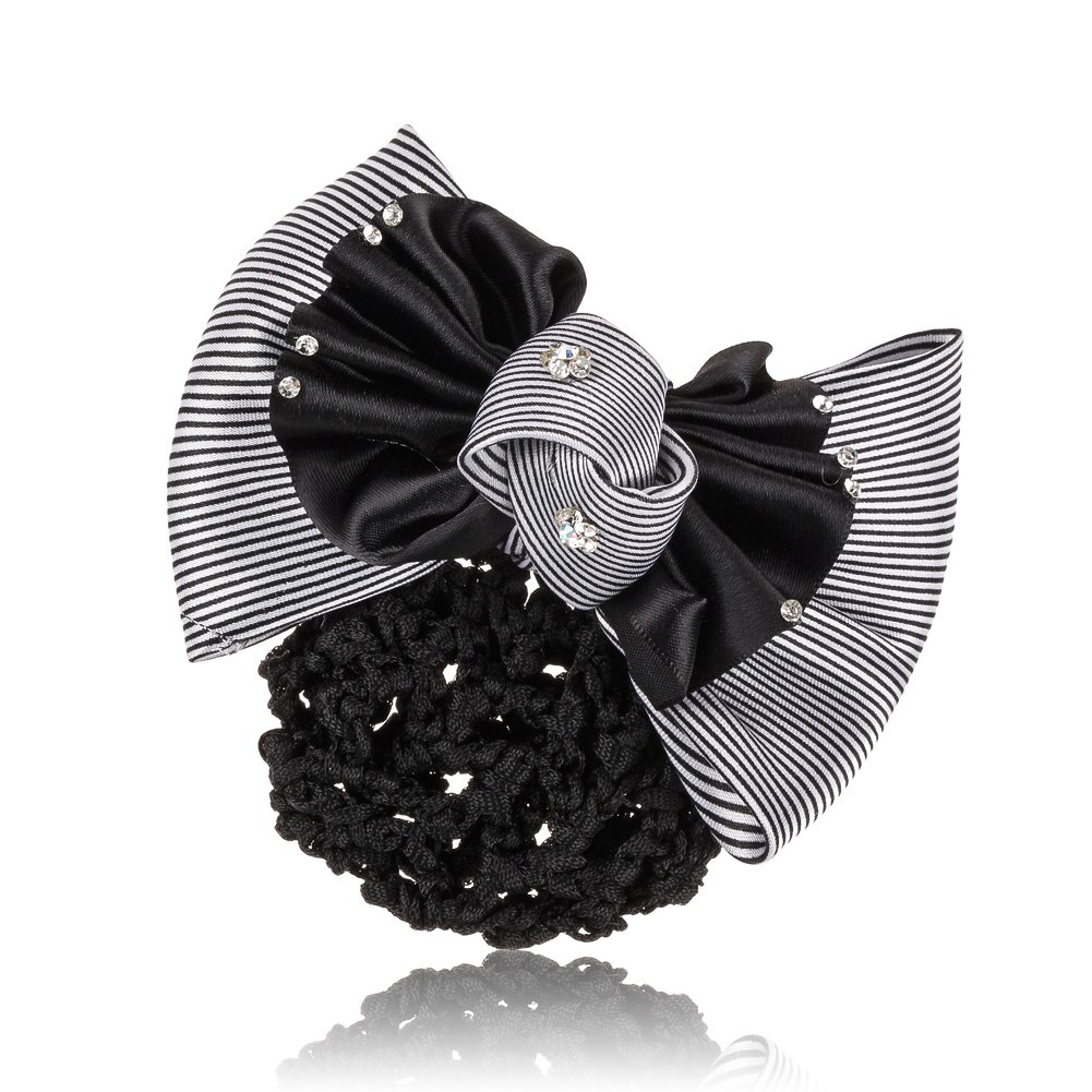 Amazon.com : Black Polyester Bow Ribbon Metal Barrette Snood Net Bun ...