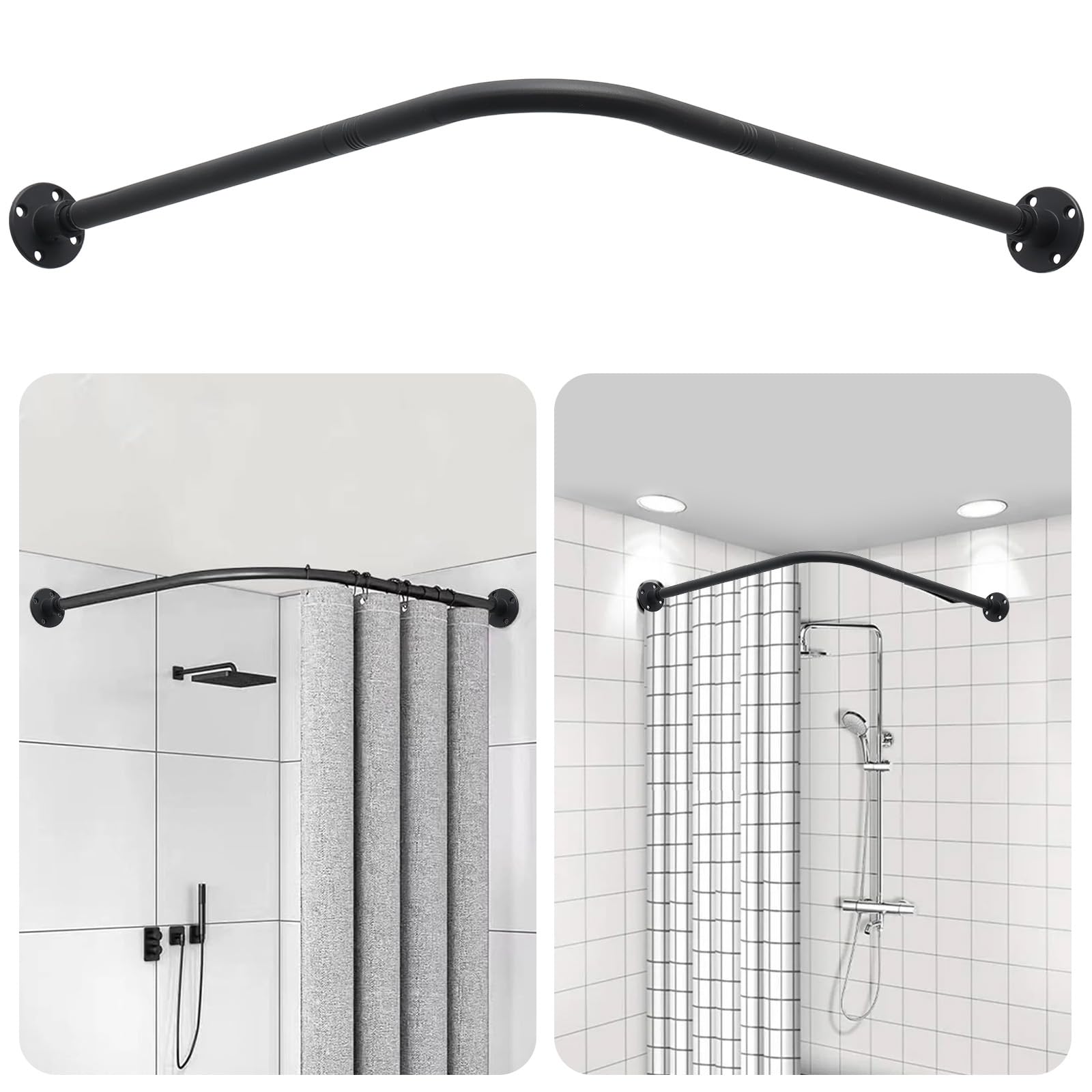L Shaped Shower Curtain Rod, Adjustable Corner Shower Rod(23.6"-39.8" x ...
