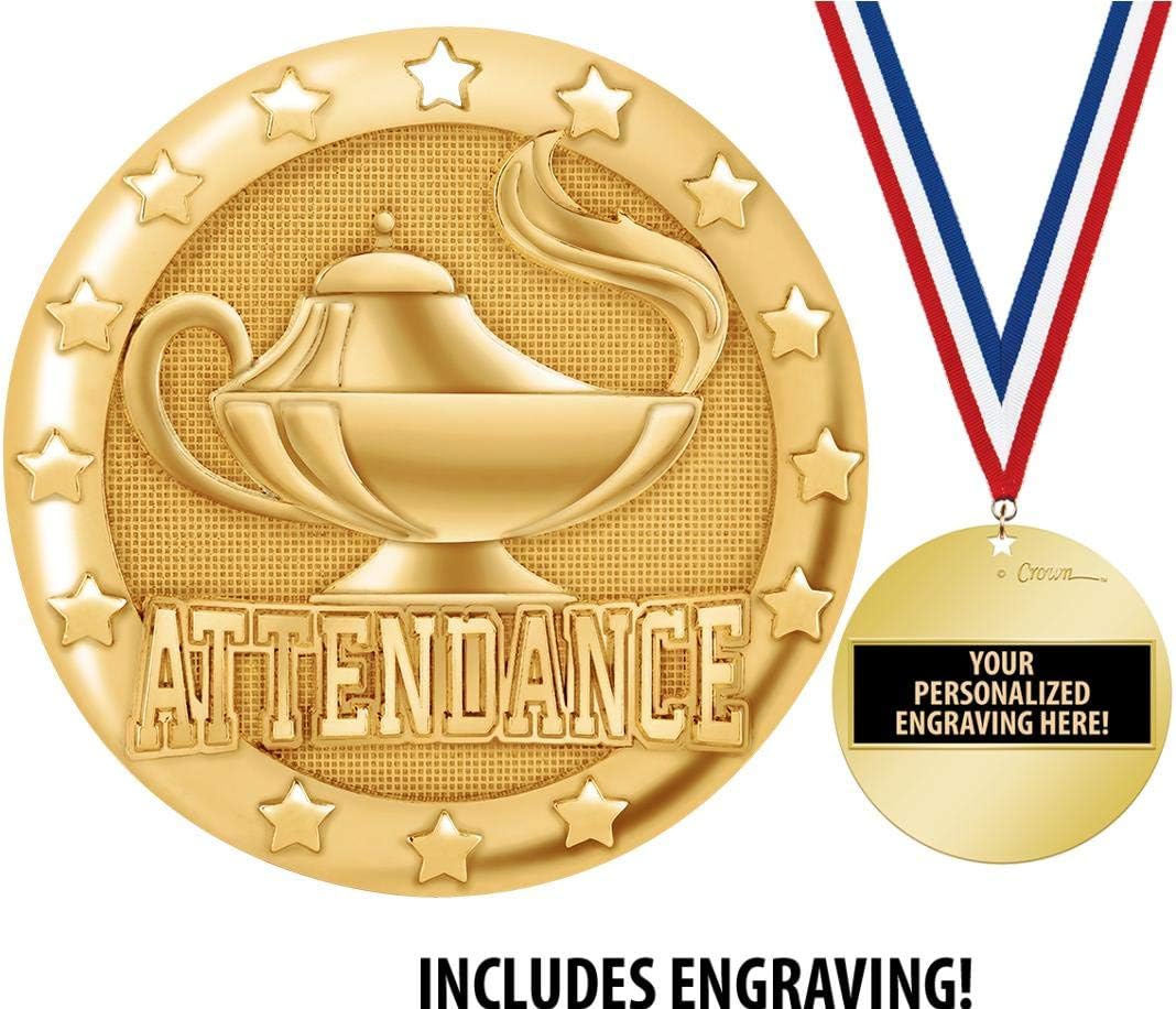Amazon.com : Crown Awards Attendance Medal, 2" Shiny Gold Perfect ...