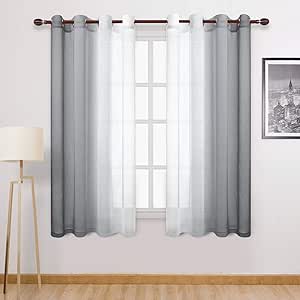 Amazon.com: DWCN Grey Ombre Sheer Curtains - Faux Linen Gradient Grommet Top Semi Voile Bedroom ...