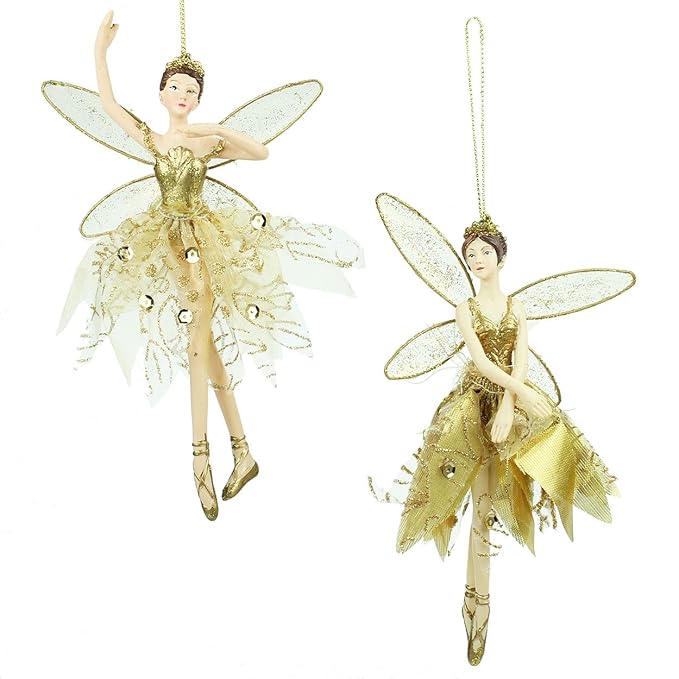 Set of 2 Large Gold Fairy Christmas Decorations (18cm): Amazon.co.uk ...