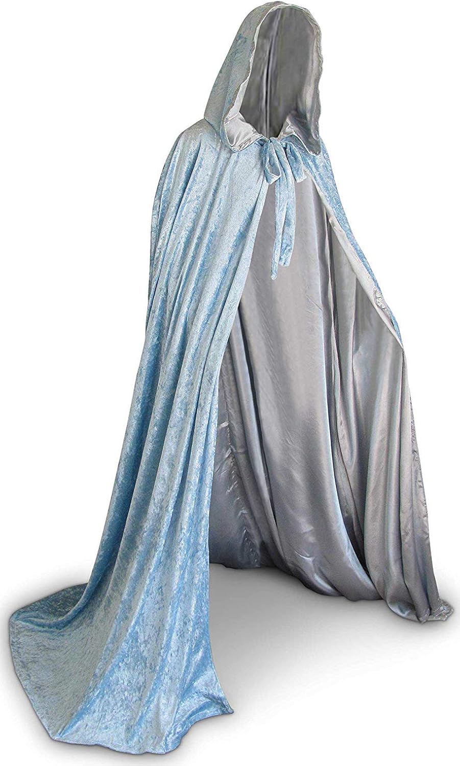 Light Blue Womens Wraps Elegant Velvet Hooded Wedding Cloak Winter Long ...