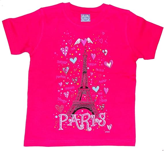 T-Shirt Fille Paris 'Coeurs Tour Eiffel' - Rose: Amazon.fr: Vêtements ...