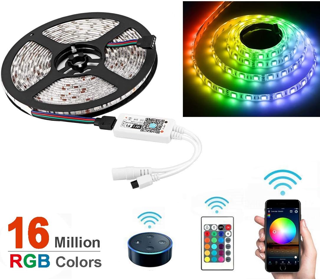 Opard Alexa LED Strips Lights 5m IR Remote WiFi LED Smart Lights SMD ...