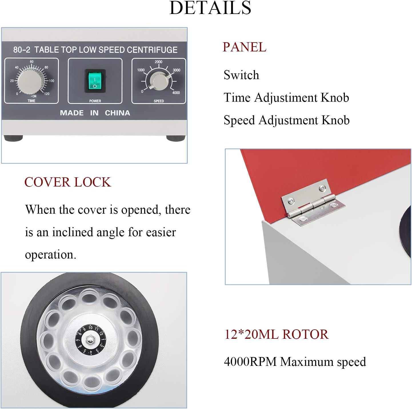 CGOLDENWALL 80-2 Centrifuge 4000rpm Centrifugal Machine with 12x20ml Tubes- 2325xg Centrifugal ...
