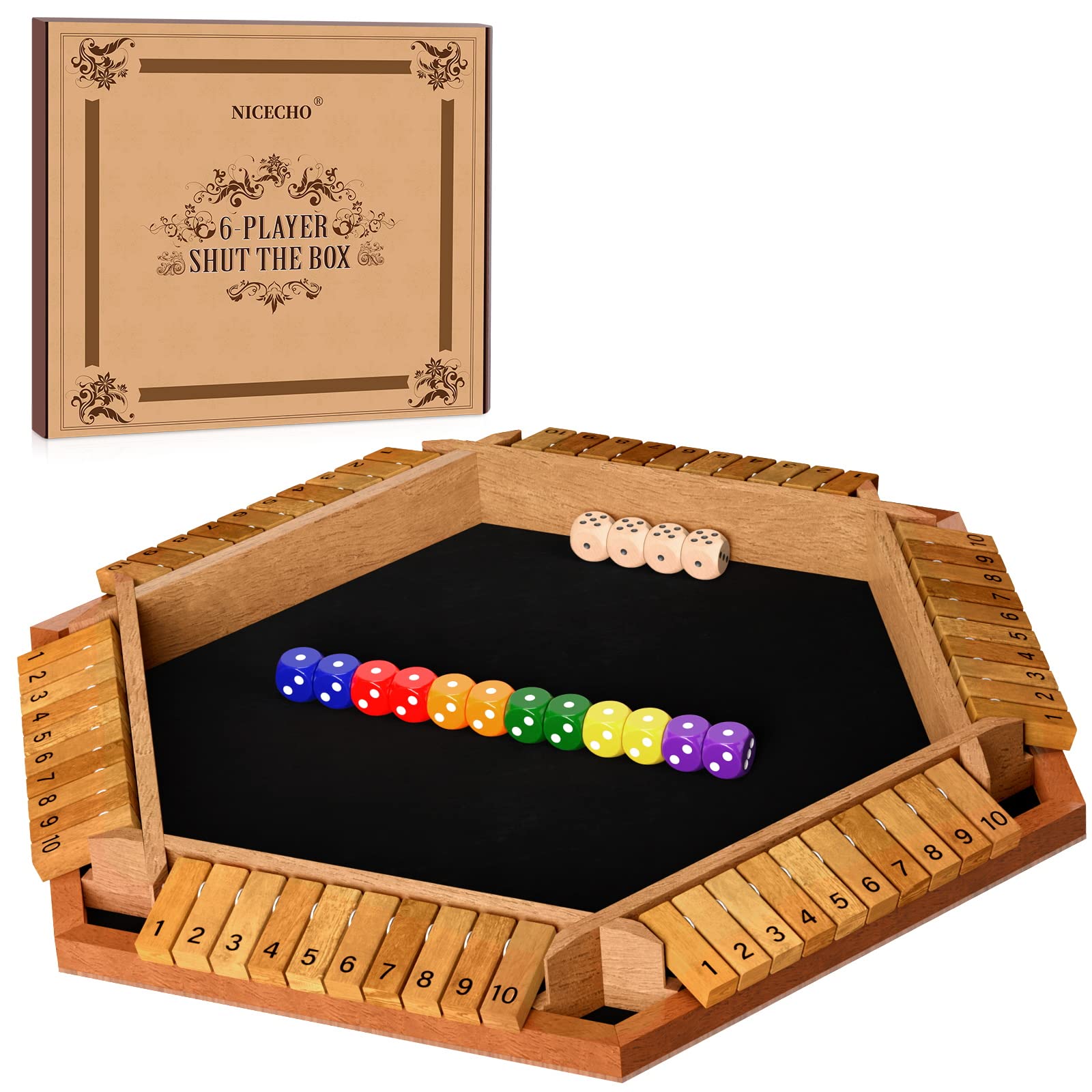 Mua Nicecho 2-6 Players Shut The Box Dice Game, Wooden Board Table Math ...