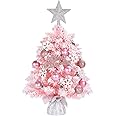 Amazon.com: NALONE Pink Mini Christmas Tree with Lights and Timer, 24 Inch Snow Flocked Small ...
