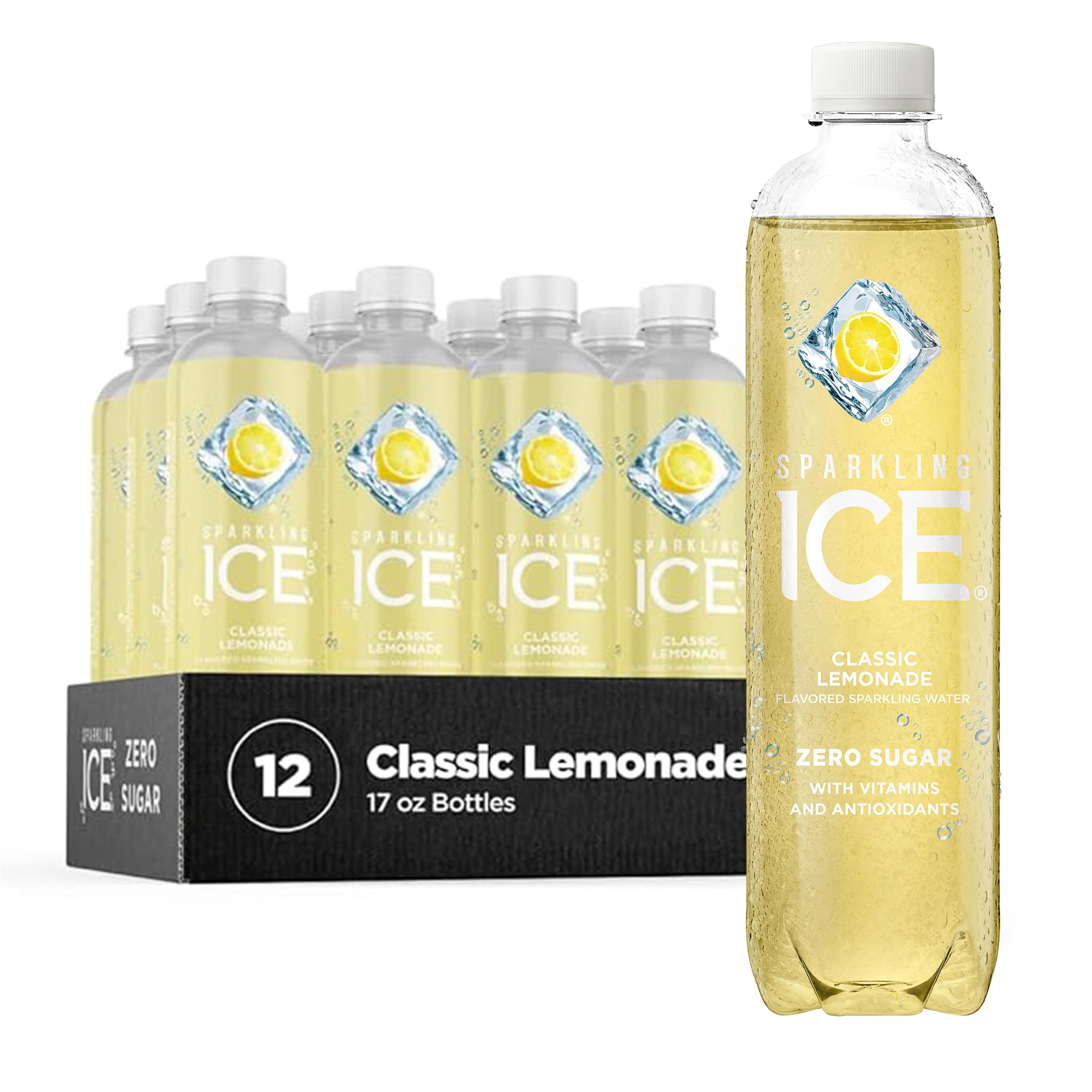 Sparkling Ice, Classic Lemonade Sparkling Water, Zero Sugar Flavored Water, with Vitamins and ...