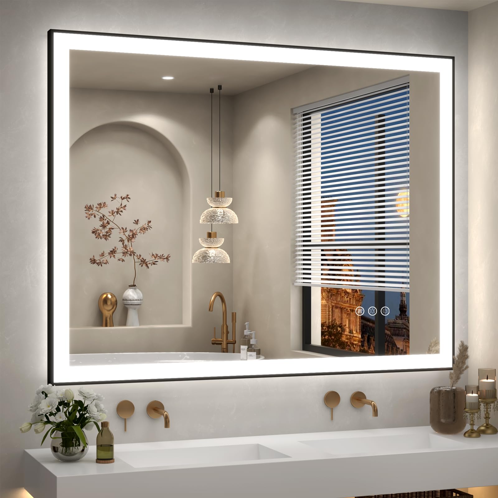 SMIROR 48x40 Black Led Mirror for Bathroom Wall, Lighted Vanity Mirrors ...
