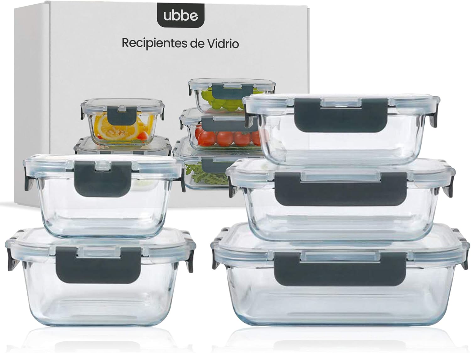 Ubbe Juego de 5 Recipientes de Vidrio Herméticos (10 piezas) para ...