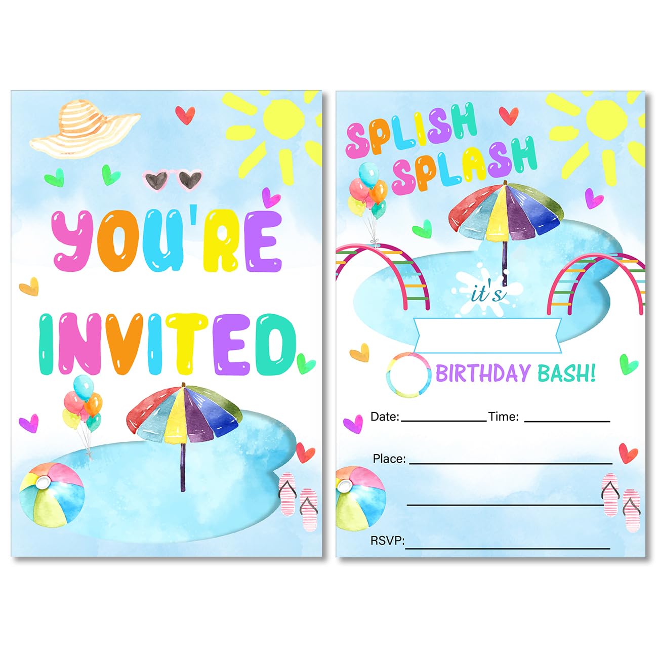 Splish Splash Pad Birthday Invitations with Envelopes Set of 20 Summer ...