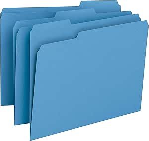 Amazon.com : Smead Colored File Folder, 1/3-Cut Tab, Letter Size, Blue ...