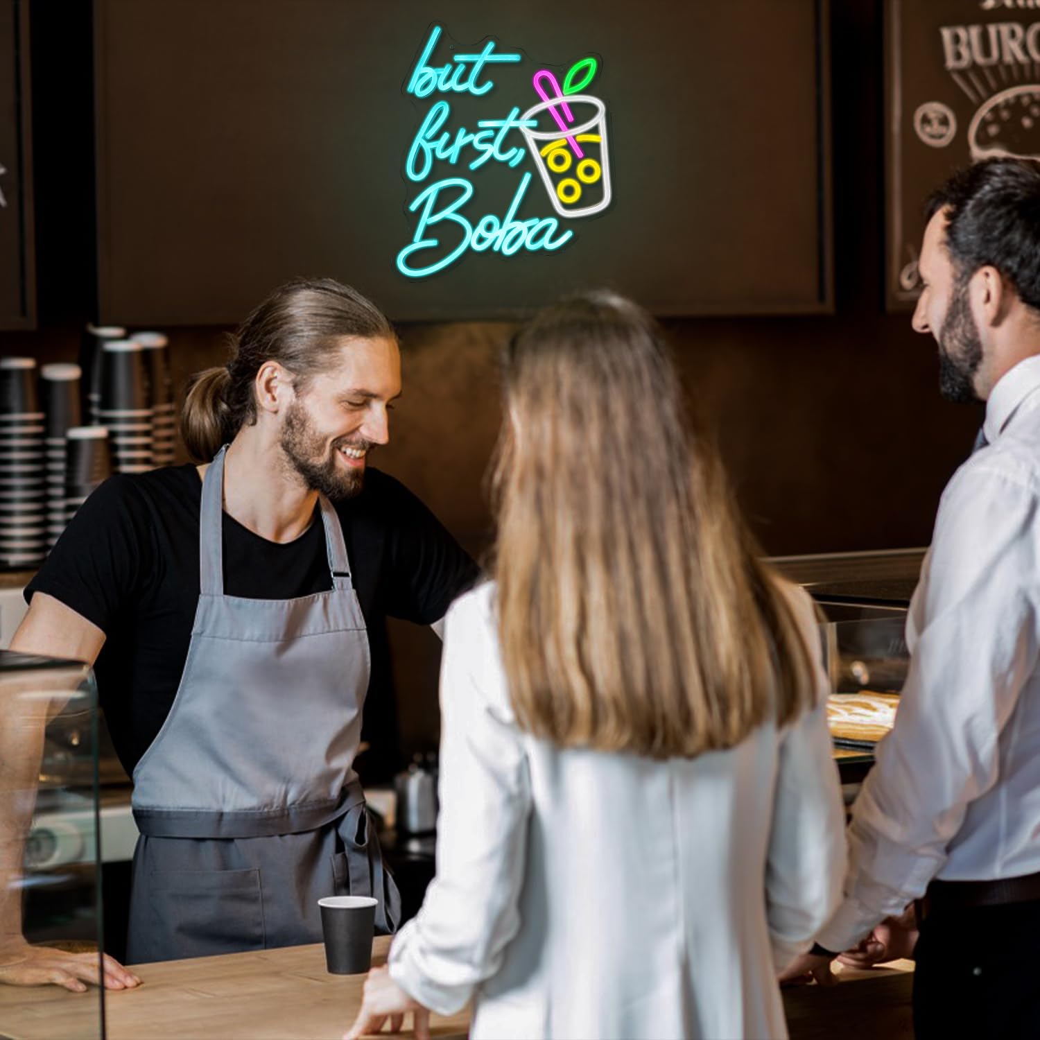 But First Boba Neon Sign Bubble Tea With Cup Neon Sign For Wall Decor ...