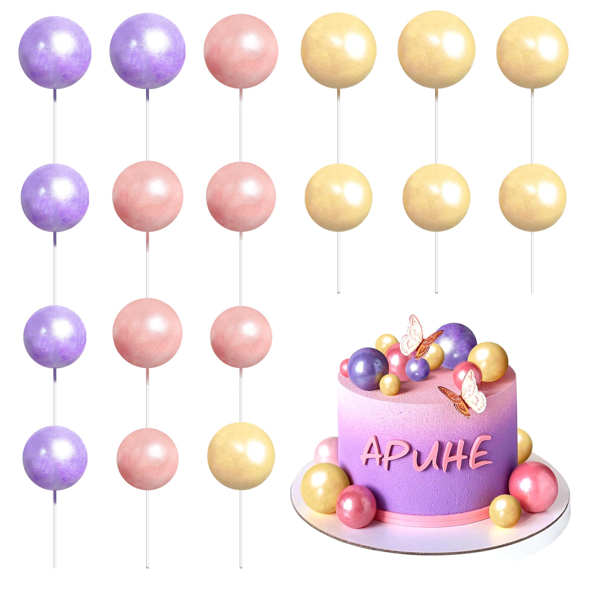 Ball Cake Topper Purple Cake Decoration with Pink Yellow ball cake ...