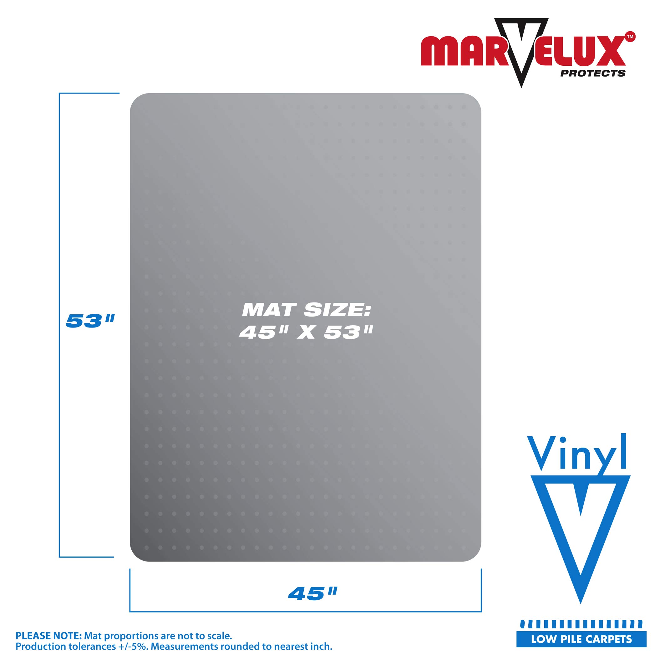 Marvelux 45" x 53" Vinyl (PVC) Rectangular Chair Mat for Very Low Pile ...
