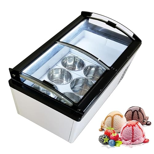 Vaseni 6 Round Pan Hard Ice Cream Showcase, Gelato Display Case, Ice ...