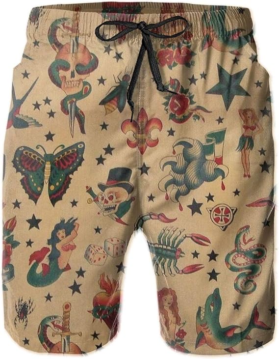 Nomichu Men's Swim Trunks, American Traditional Tattoo Quick-Dry Swim ...