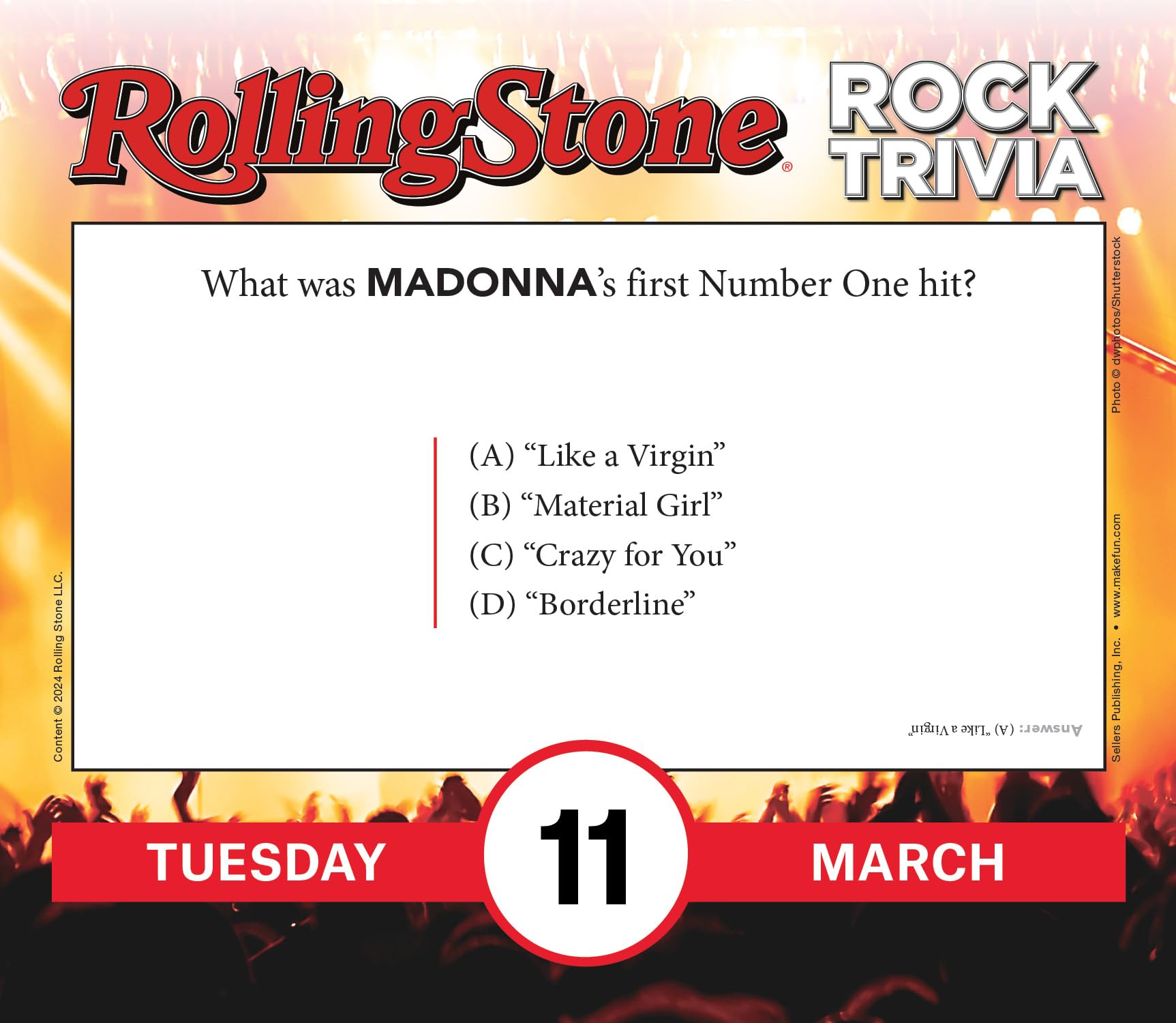Rolling Stone Rock Trivia 2025 Boxed Daily Desk Calendar on Galleon ...