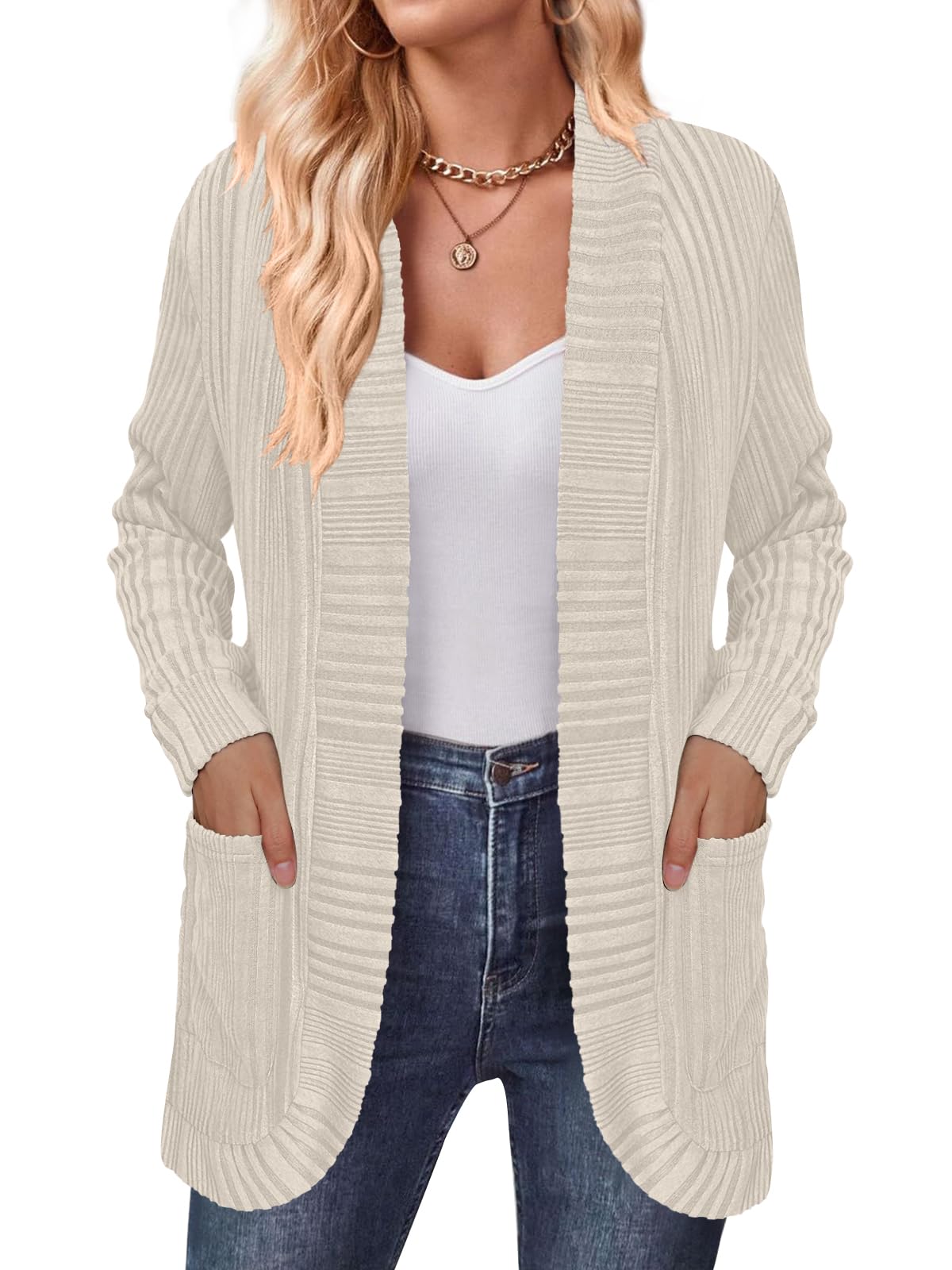 DouBCQ Womens Long Cardigans Lightweight Open Front Long Sleeve ...