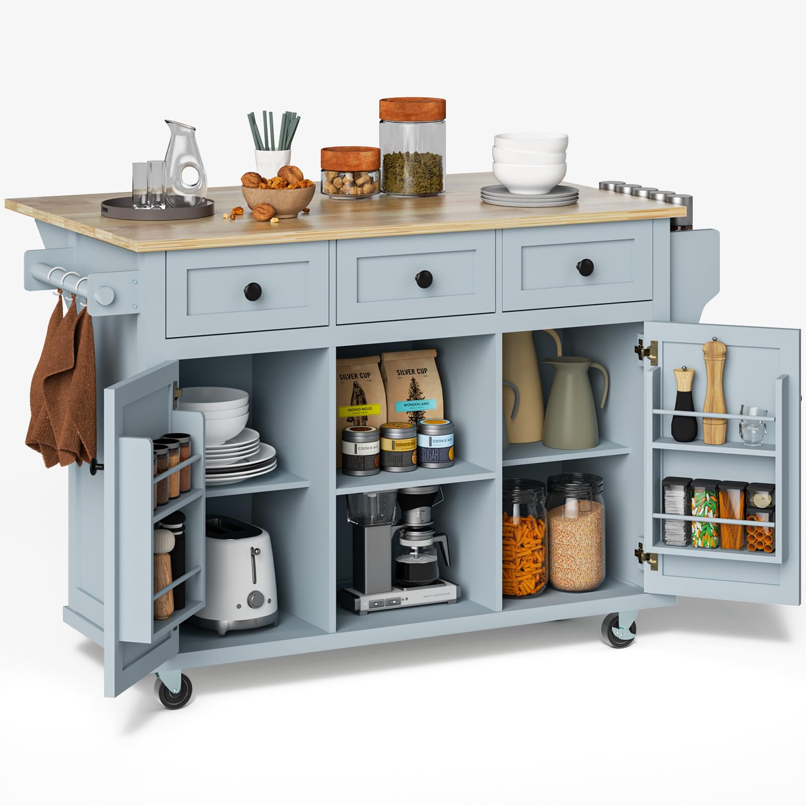 Rolling Portable Small Kitchen Island Cart On Wheels With Solid Wood ...