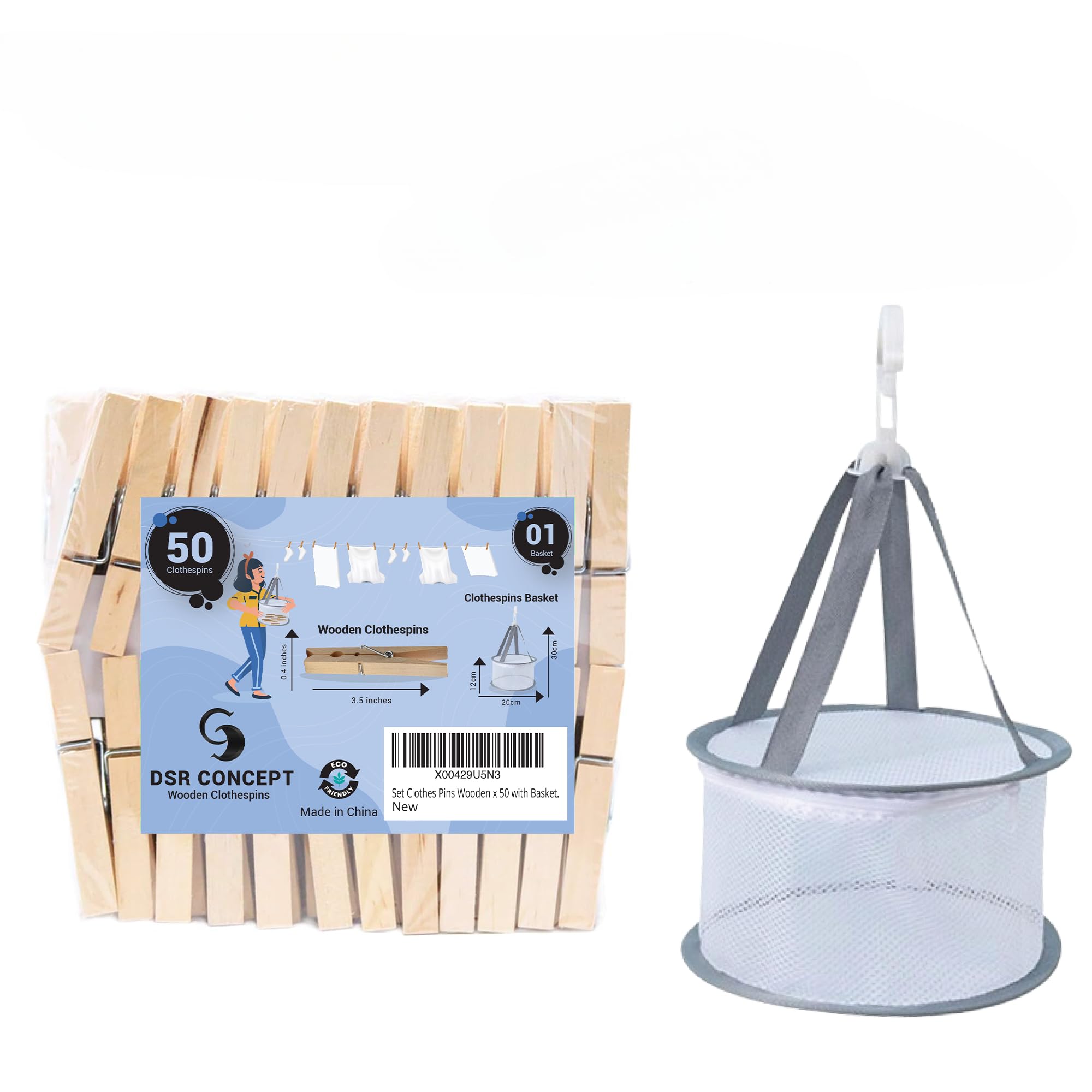 Wooden Clothespins - 3.5 inch - 50Pack Heavy Duty Clothes Pins with ...