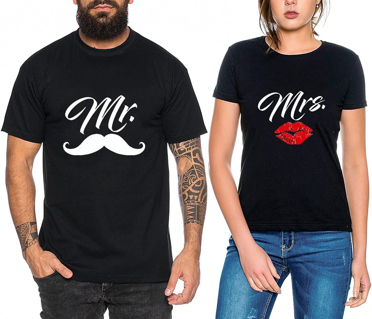 Mr Mrs T-Shirt for Him and Her Partnerlook Matching Couple T-Shirt Top ...