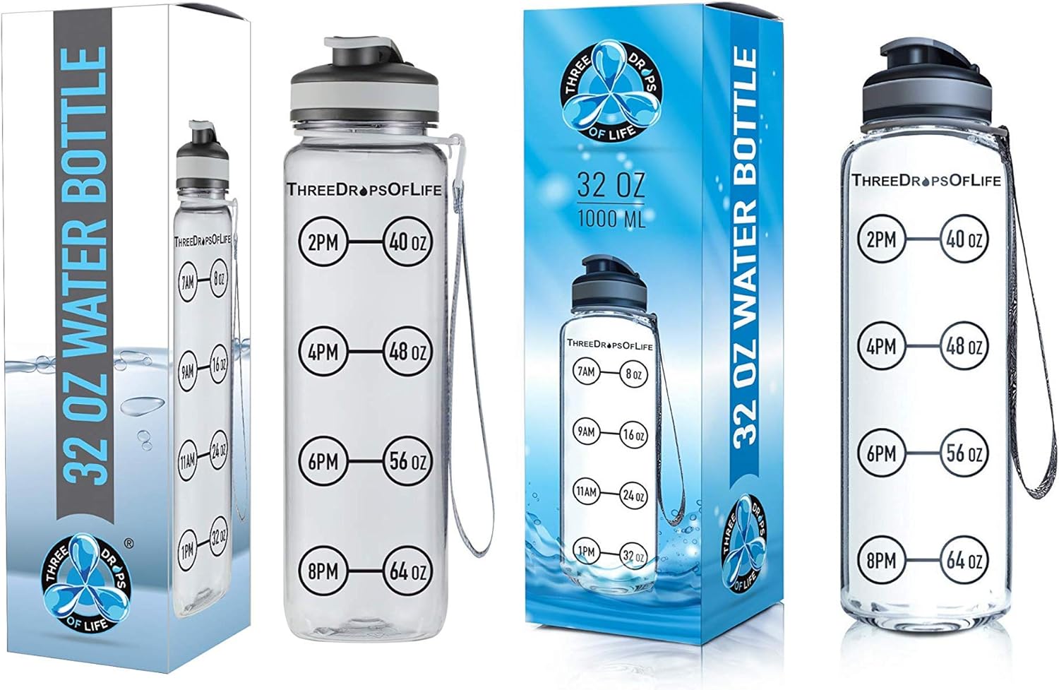 Amazon.com: 32oz Hydration Tracking Water Bottles, Tritan BPA Free ...