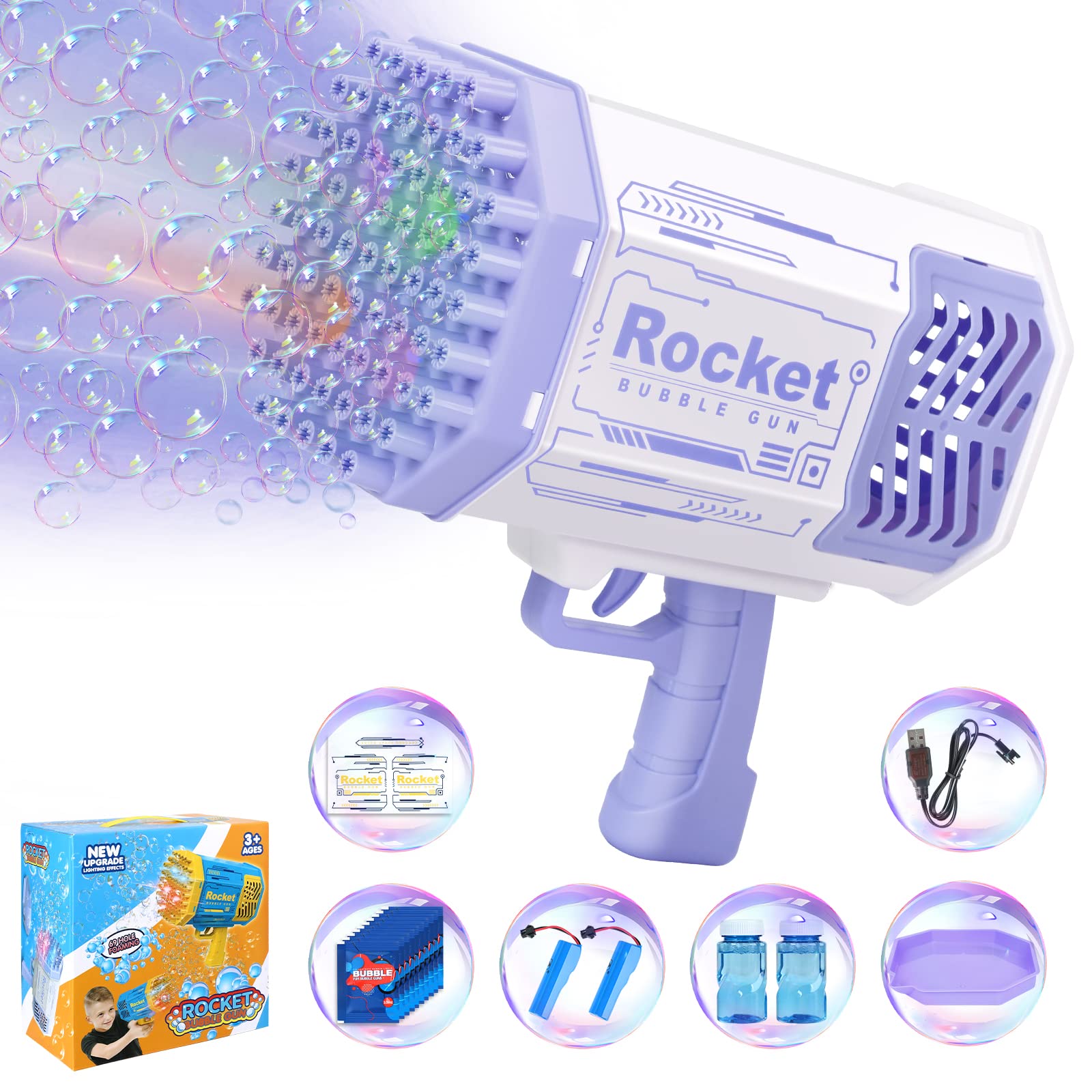 Bubble Rocket 69 Holes Soap Blaster Machine, Bazooka Bubble Launcher Blower Toys for Kids ...