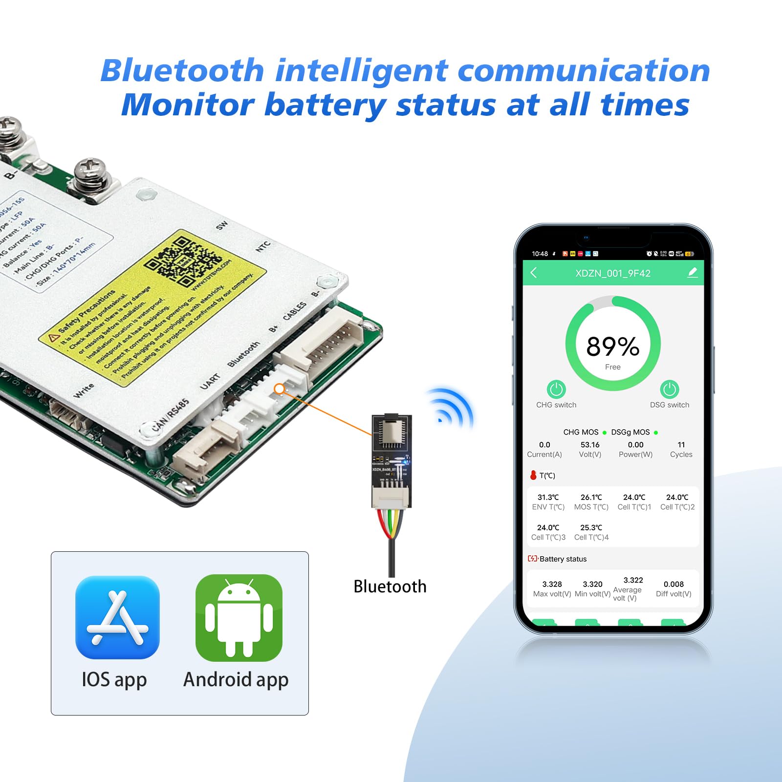 Mua TDTBMS Smart BMS LiFePo4 15S 48V 50A PCB Battery Protection Board ...
