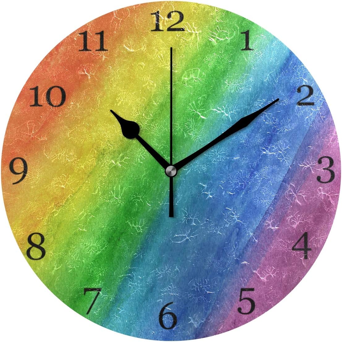 Amazon.com: Toprint Rainbow Watercolor Colored Wall Clock Silent Non ...
