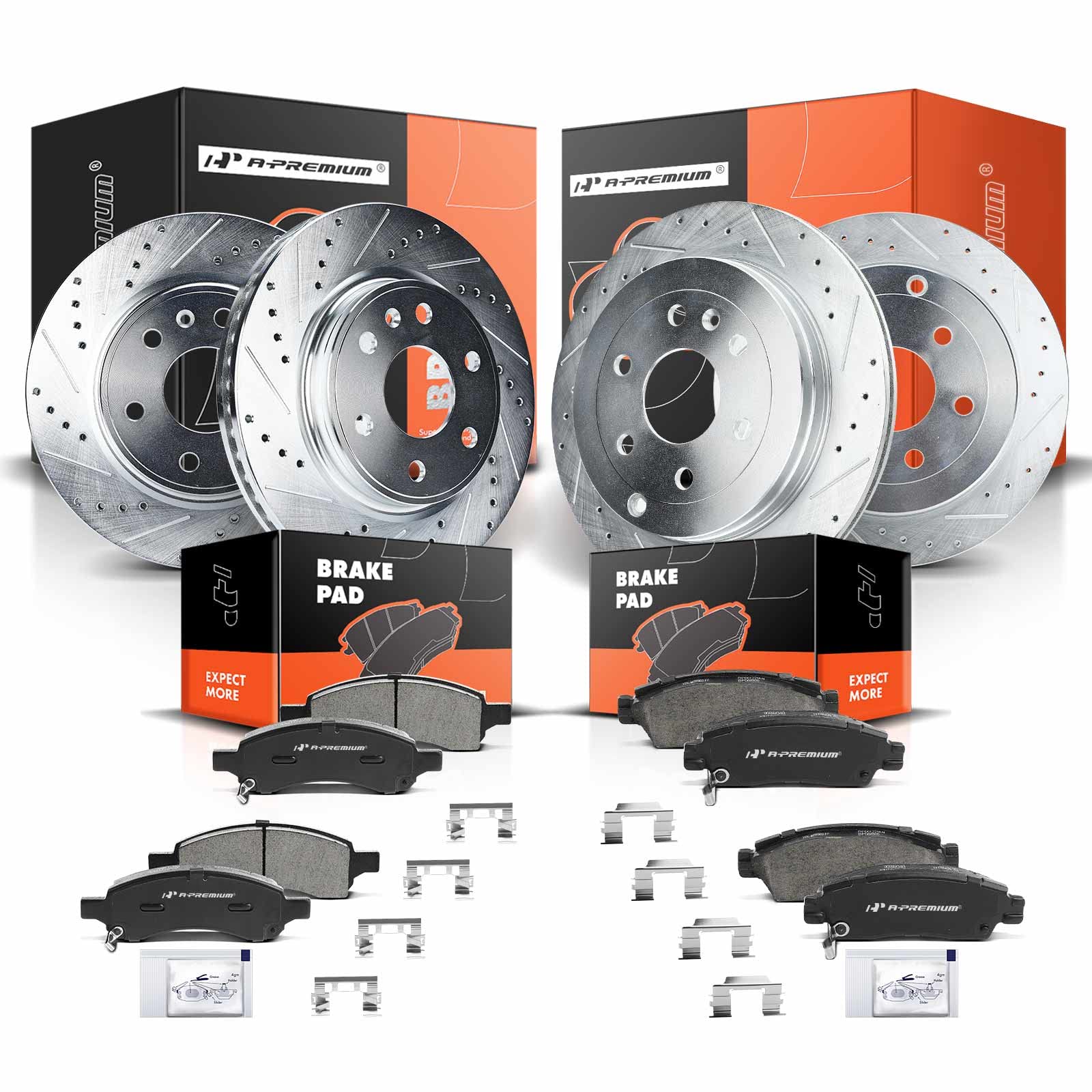 A-Premium Front and Rear Drilled and Slotted Disc Brake Rotors + Ceramic Pads Kit Compatible ...