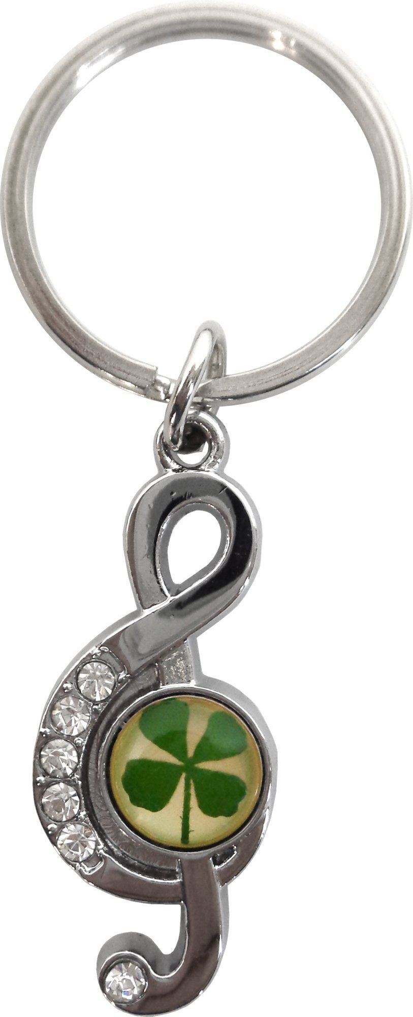 Bejeweled Treble Clef Music Note With Four Leaf Clover Keychain on ...